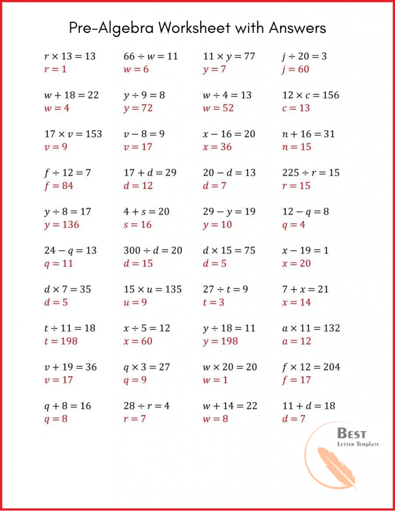 Printable Pre Algebra Worksheets Printable Worksheets Printable Pre Algebra Worksheets Printable Worksheets