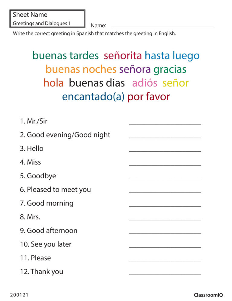 Printable Spanish Worksheets For Kindergarten Printable Worksheets