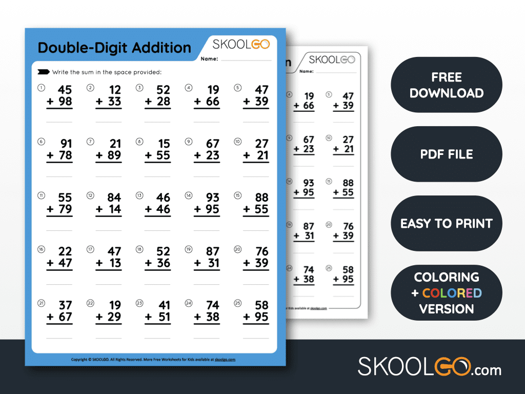 Free Printable Double Digit Addition Worksheets | Printable Worksheets