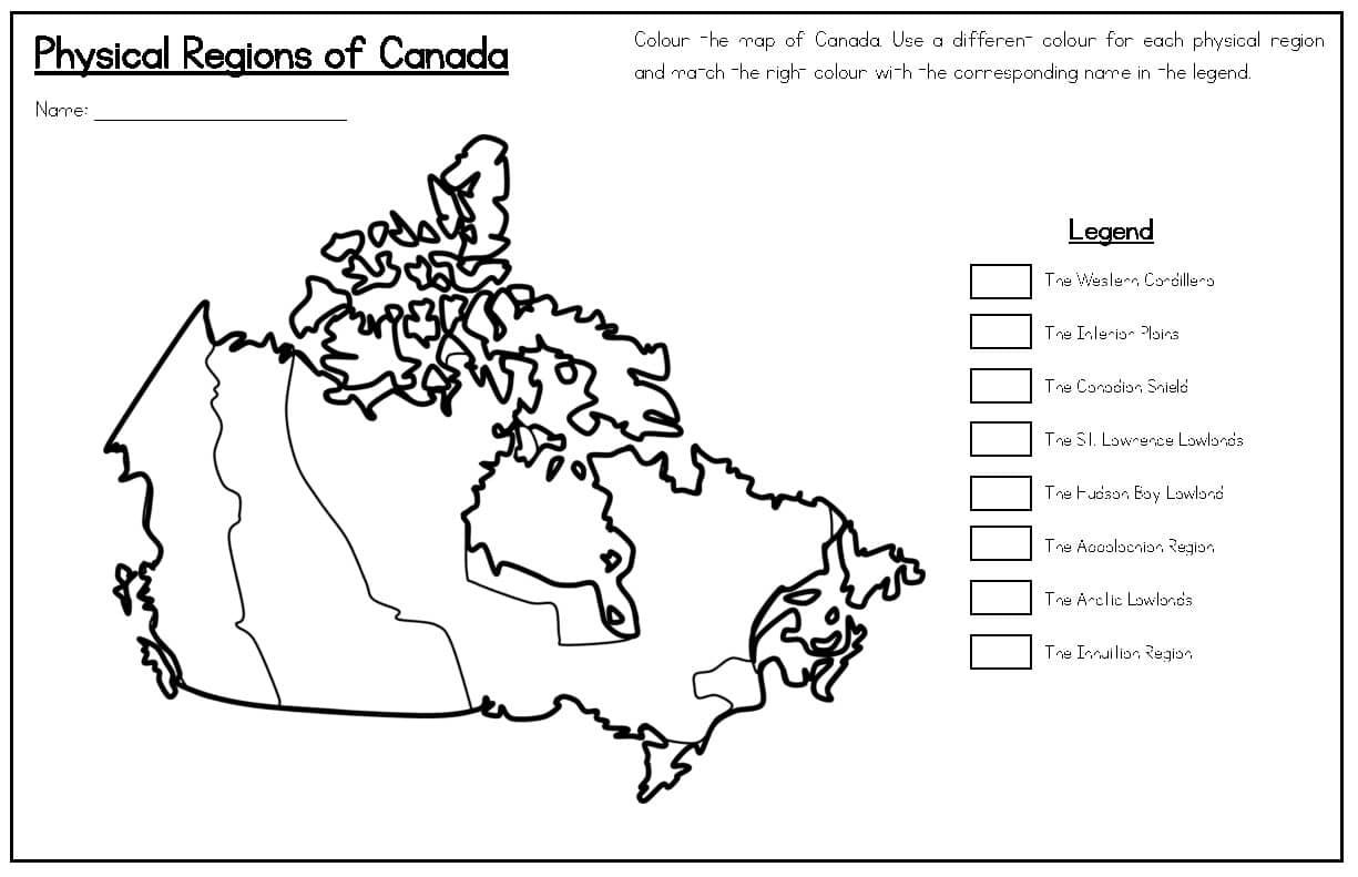 Free Printable Physical Regions of Canada Worksheets | Printable Worksheets